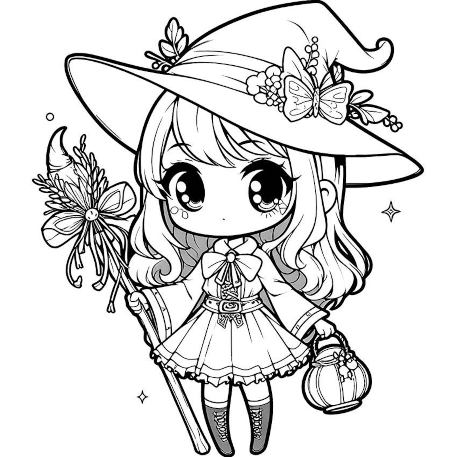 25 Chibi Witch Coloring Pages, Halloween, Witches, Anime, Kawaii, Chibi ...