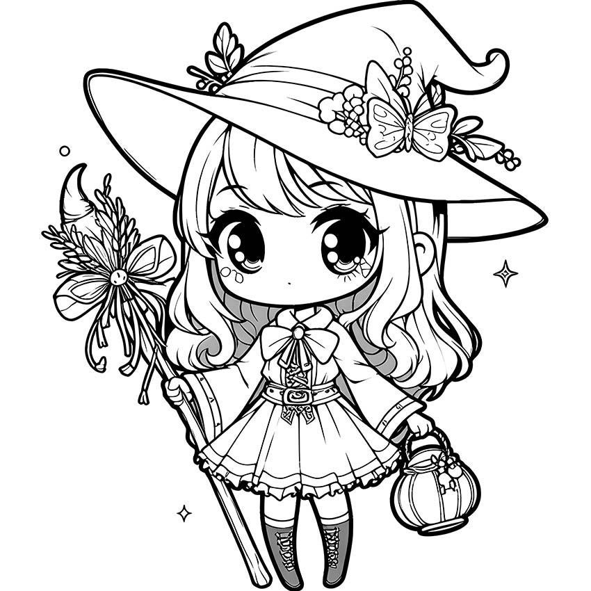 25 Chibi Witch Coloring Pages, Halloween, Witches, Anime, Kawaii, Chibi ...