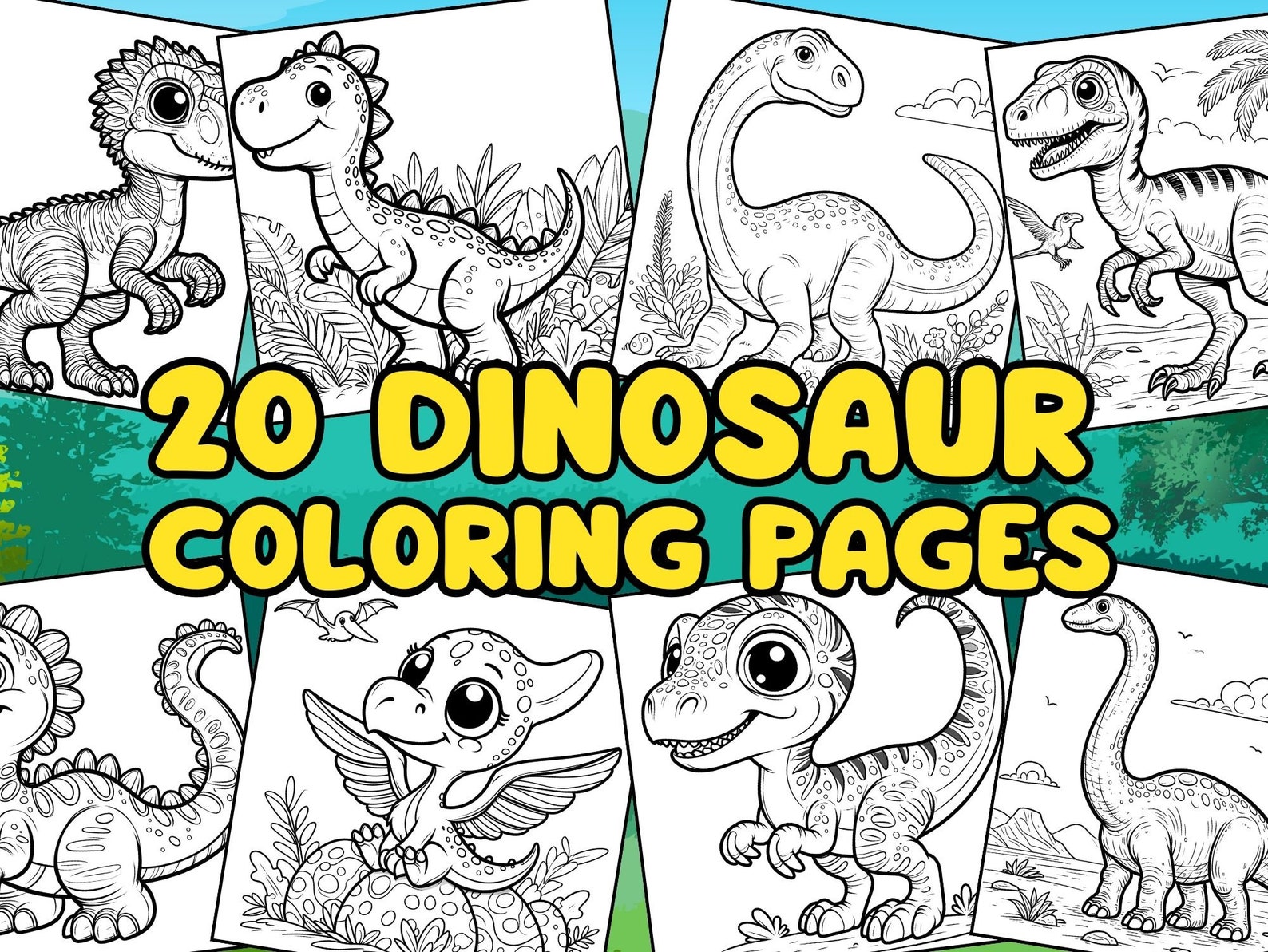 20 Cartoon Dinosaur Coloring Pages, Coloring Activities, Dinosaurs for ...