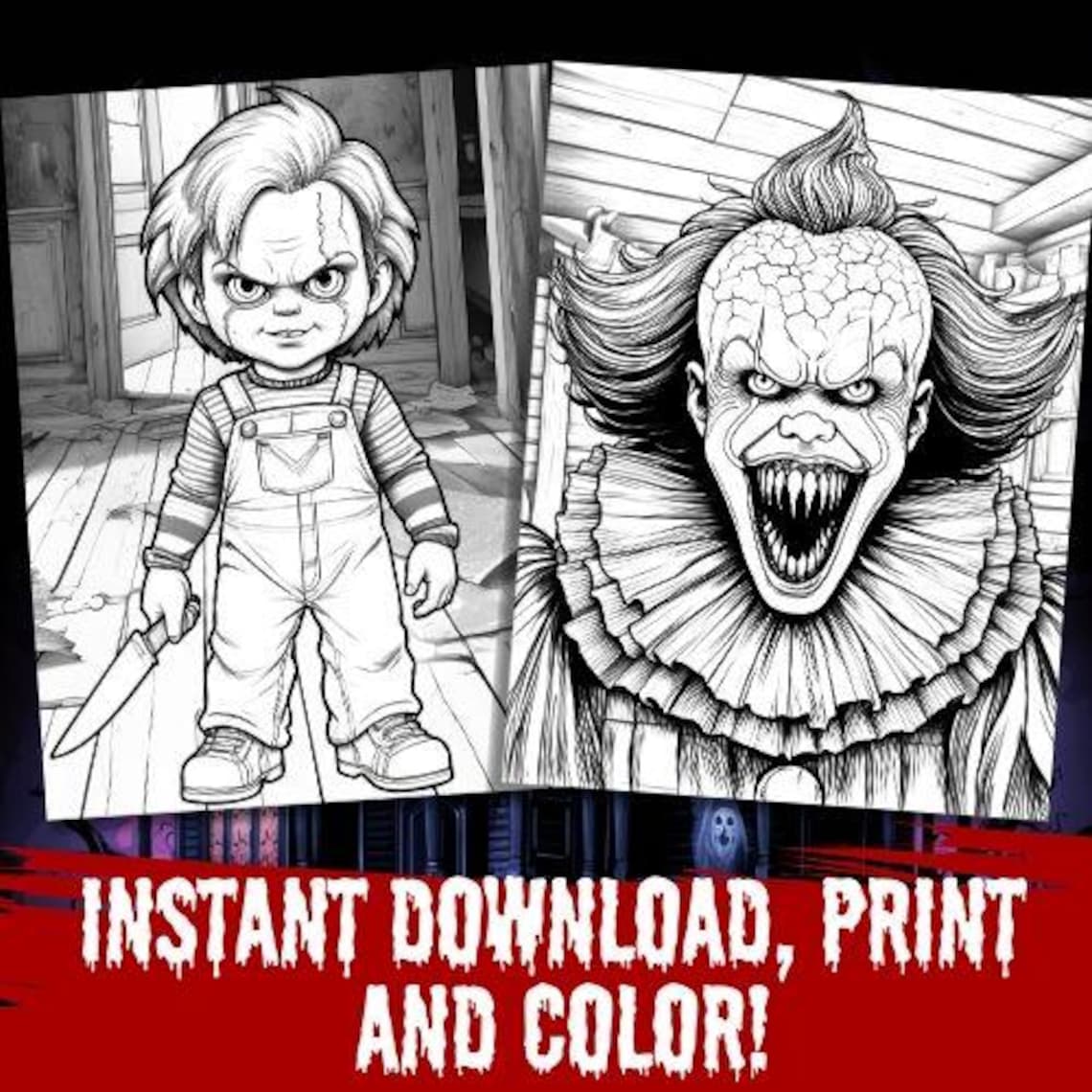 20 Slasher Coloring Pages, Digital Download, Horror Movie Icons ...