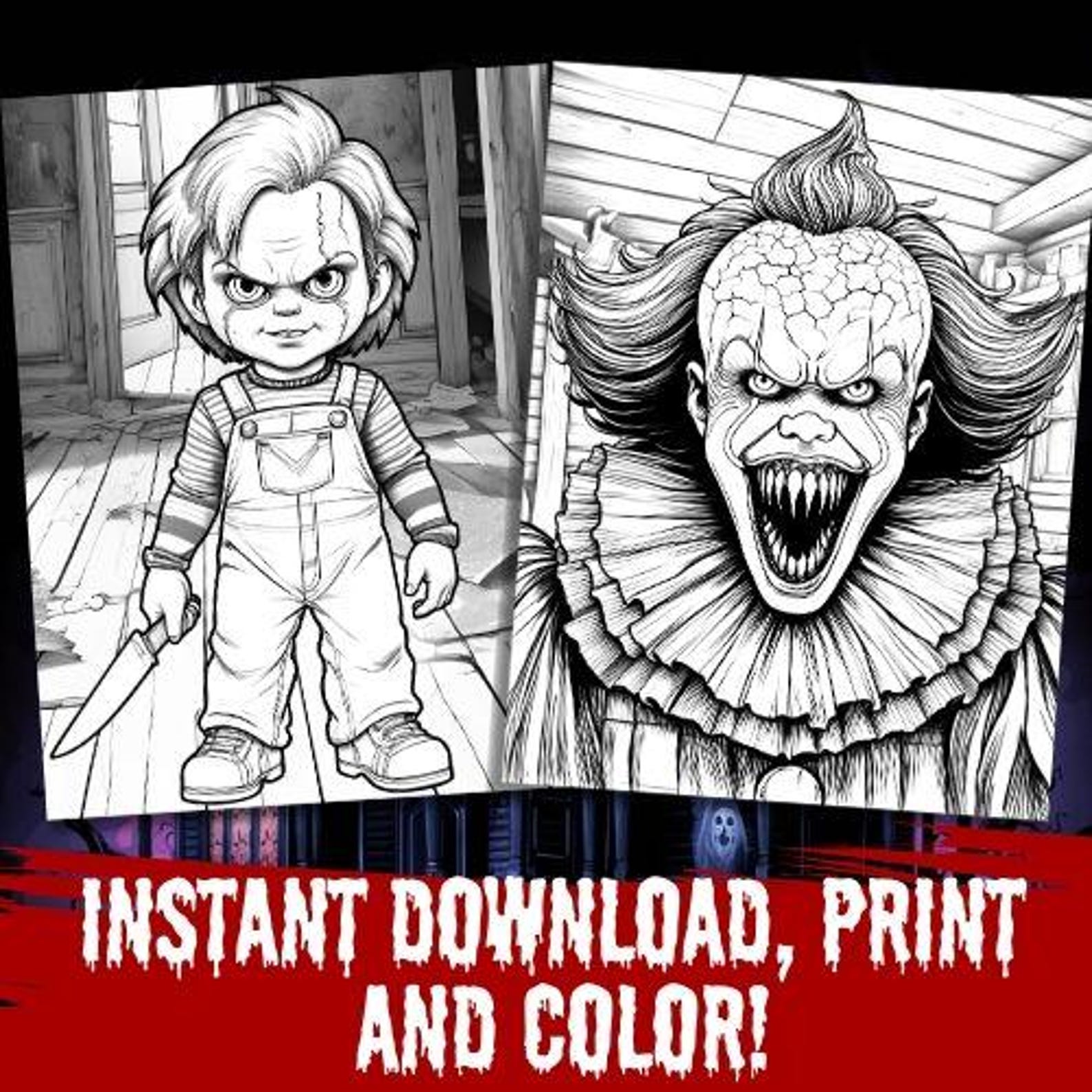 20 Slasher Coloring Pages, Digital Download, Horror Movie Icons ...