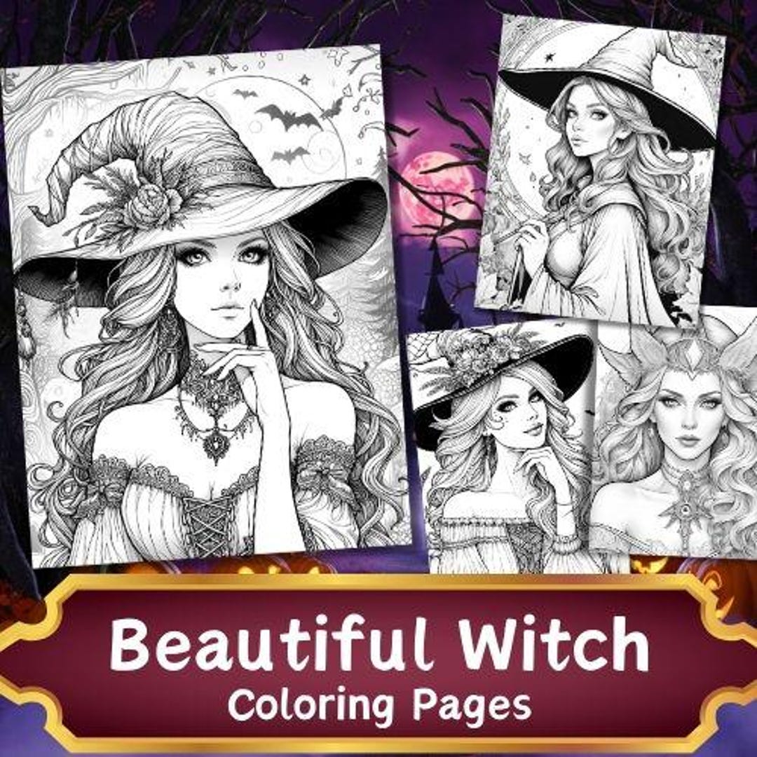 Beautiful Witch Coloring Pages, Digital Download, Witches, Beautiful ...
