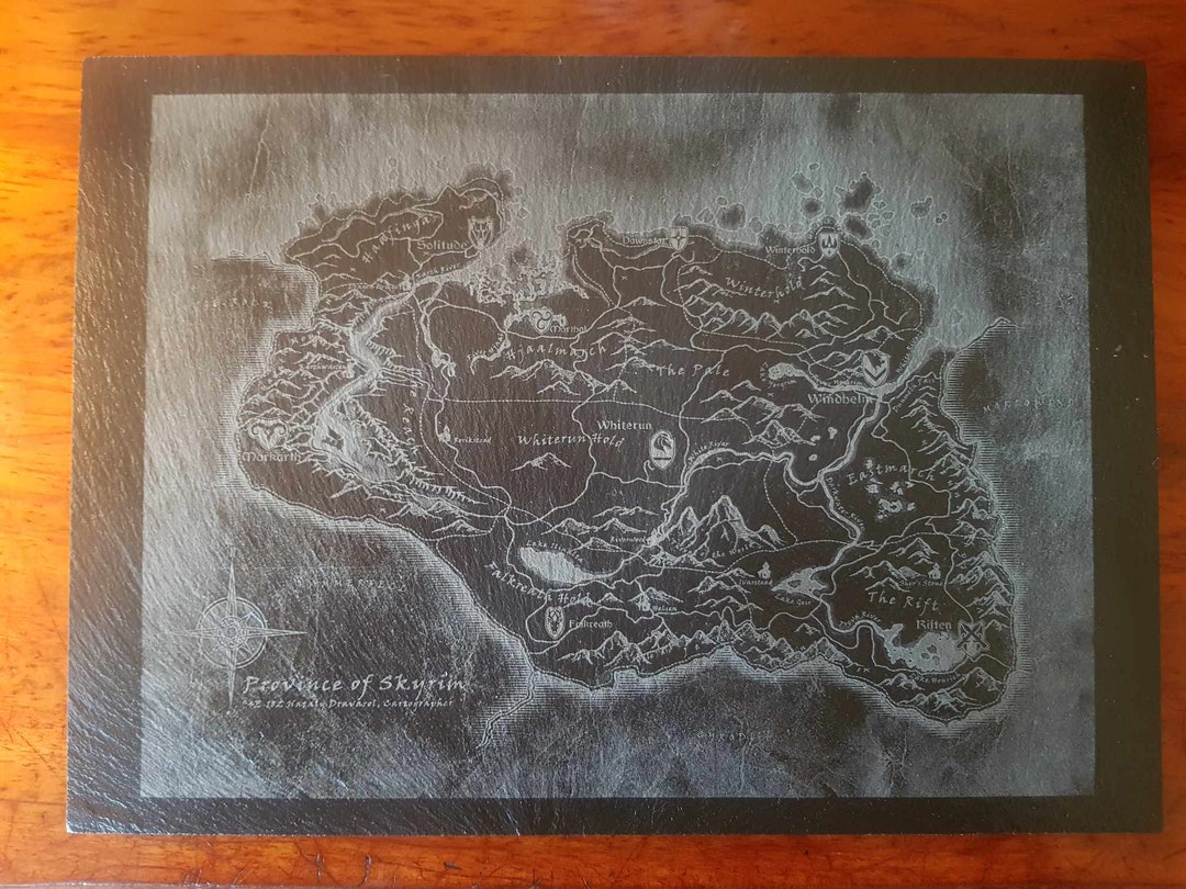 The Elder Scrolls V: Skyrim Map Laser Engraved Slate Plaque/placemat ...