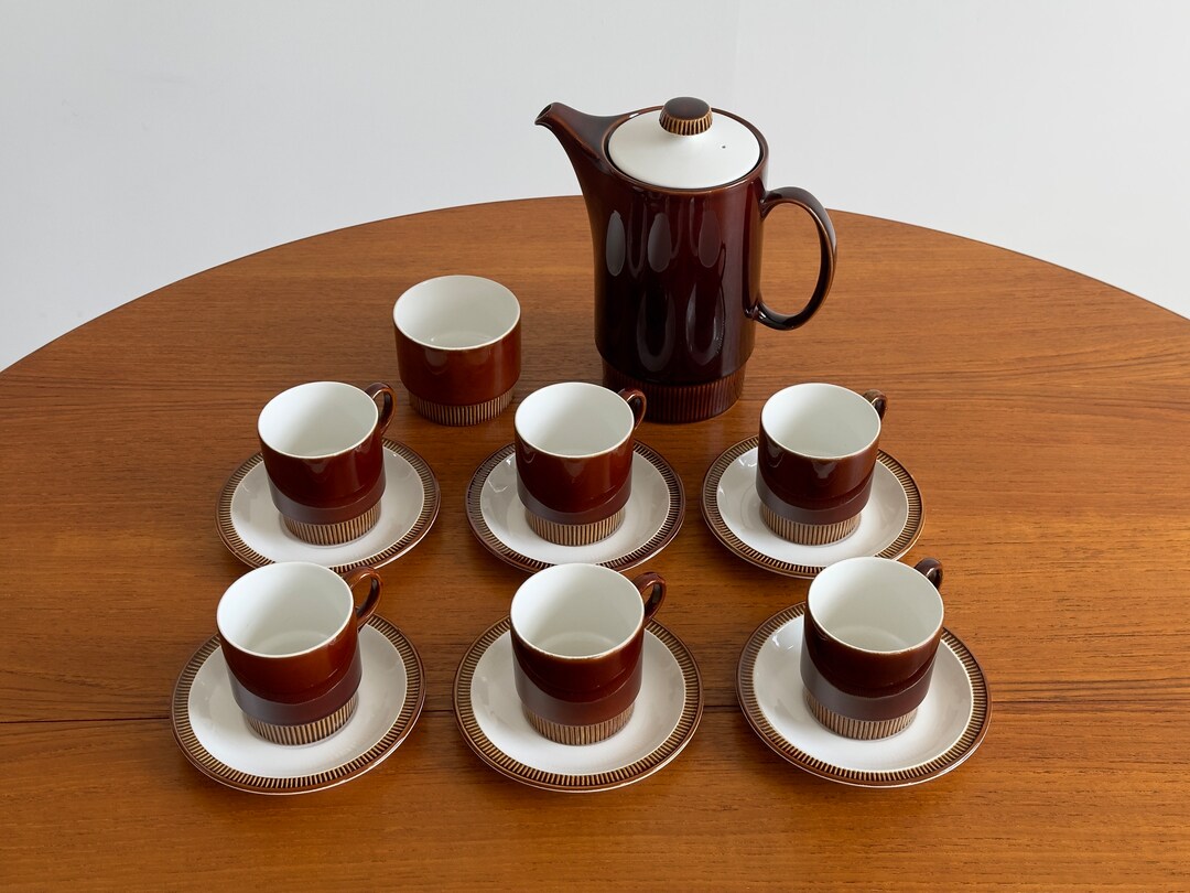 Vintage Poole Pottery 'parkstone' Tea/ Coffee Set in Chestnut Brown ...