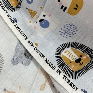 Blue Muslin Printed Animals, Width 1.75yard, Baby Muslin Fabric, Soft ...