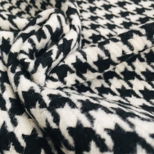 Wool Houndstooth Fabric, 380gsm, Wide 1.64yard, Tweed Wool Blend Black ...