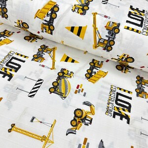 Doublegauze Fabric, Construction Vehicle Print, Wide 1.75yrd, Natural ...