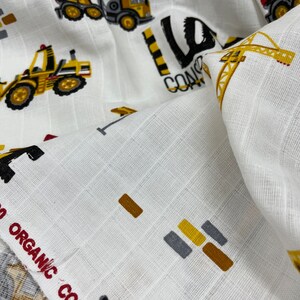 Doublegauze Fabric, Construction Vehicle Print, Wide 1.75yrd, Natural ...