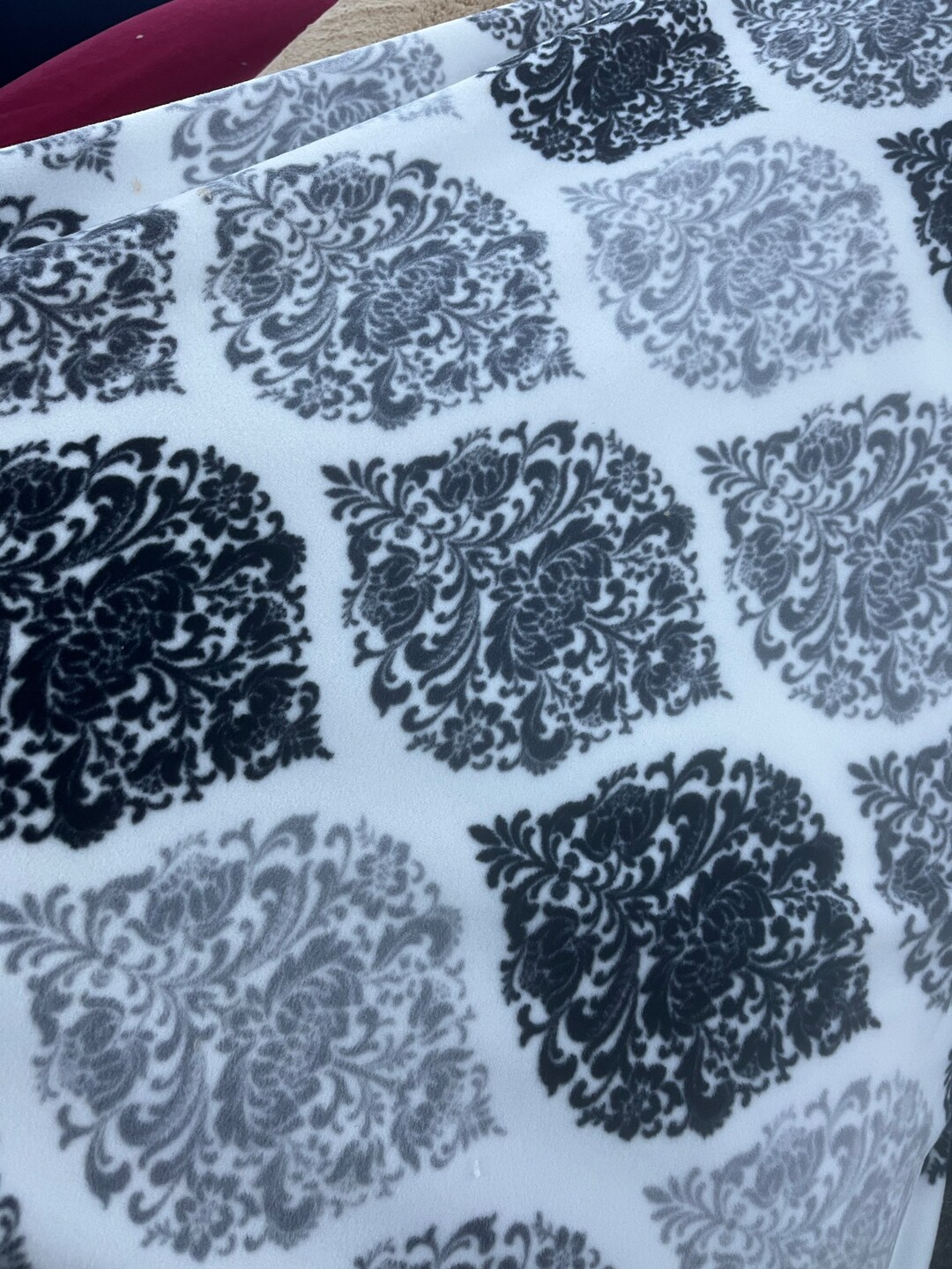 Damask Patterned Fleece Fabric Wide 180cm, Blanket, Decor Pillows ...