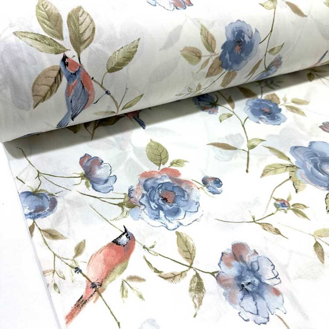 New Denim Birds, Flowers, Premium Quilt Cotton Fabric, Wide 240cm. 70% ...