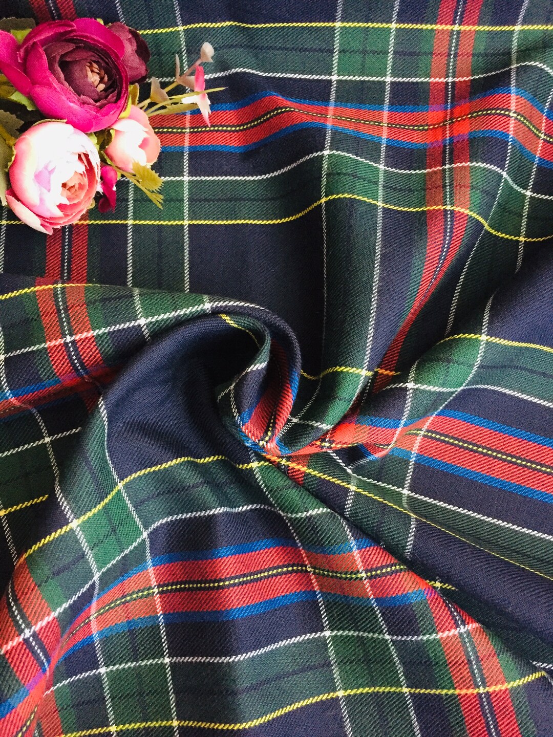 Navy Stewart Plaid Fabric Wide 59in Red Green Blue Cotton - Etsy