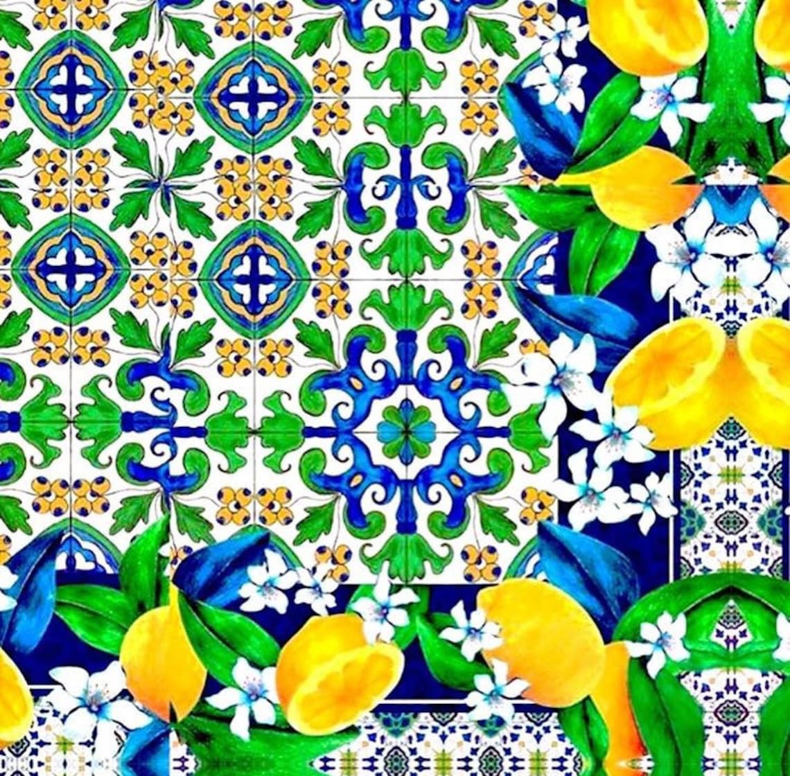 Sicilian Lemon Pattern Wide 59 Majolica Silky Crepe - Etsy