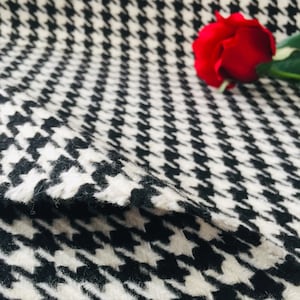 Wool Houndstooth Fabric, 380gsm, Wide 1.64yard, Tweed Wool Blend Black ...