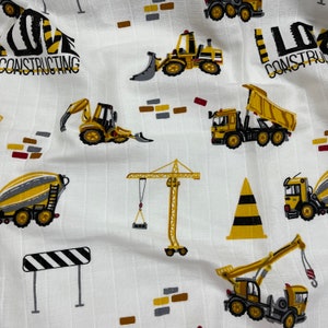 Doublegauze Fabric, Construction Vehicle Print, Wide 1.75yrd, Natural ...