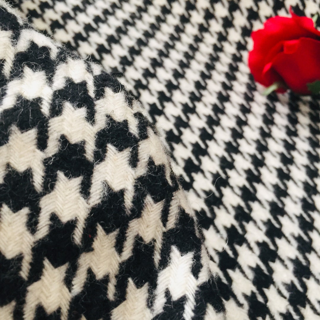 Wool Houndstooth Fabric, 380gsm, Wide 1.64yard, Tweed Wool Blend Black ...