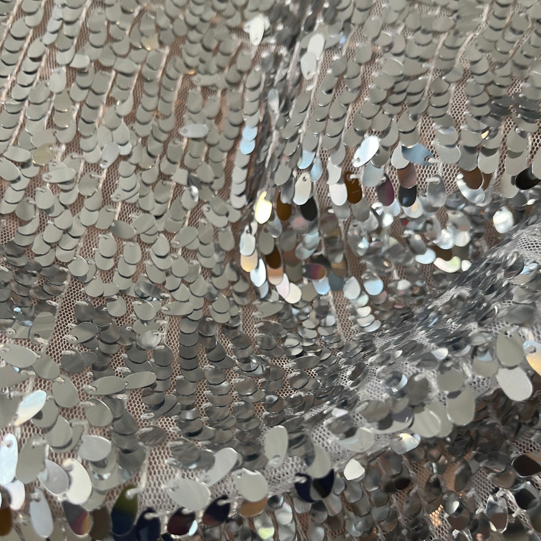 Shiny Sequin Mesh Fabric, Width 59", Iridescent Oval Tear, Mini Drop ...