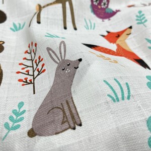 Happy Forest Printed Muslin Fabric, Wide 62', Gazelle and Fox, Natural ...