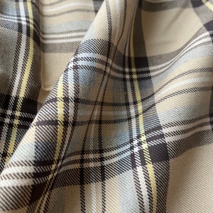 Beige Brown Plaid Fabric, Wide 59in, Autumn, Yard Dyed Cotton Gabardine ...