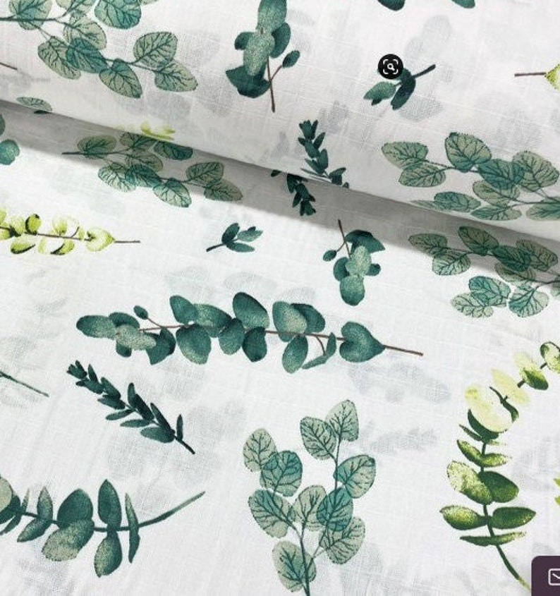 Eucalyptus Leaves Muslin Green Plants Printed on White - Etsy
