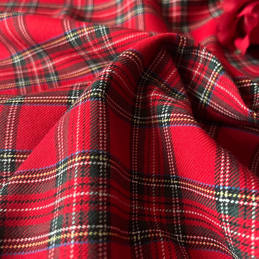 Red Royal Stewart Tartan, Wide 1.64yard, Plaid Pattern, Polyviscose ...