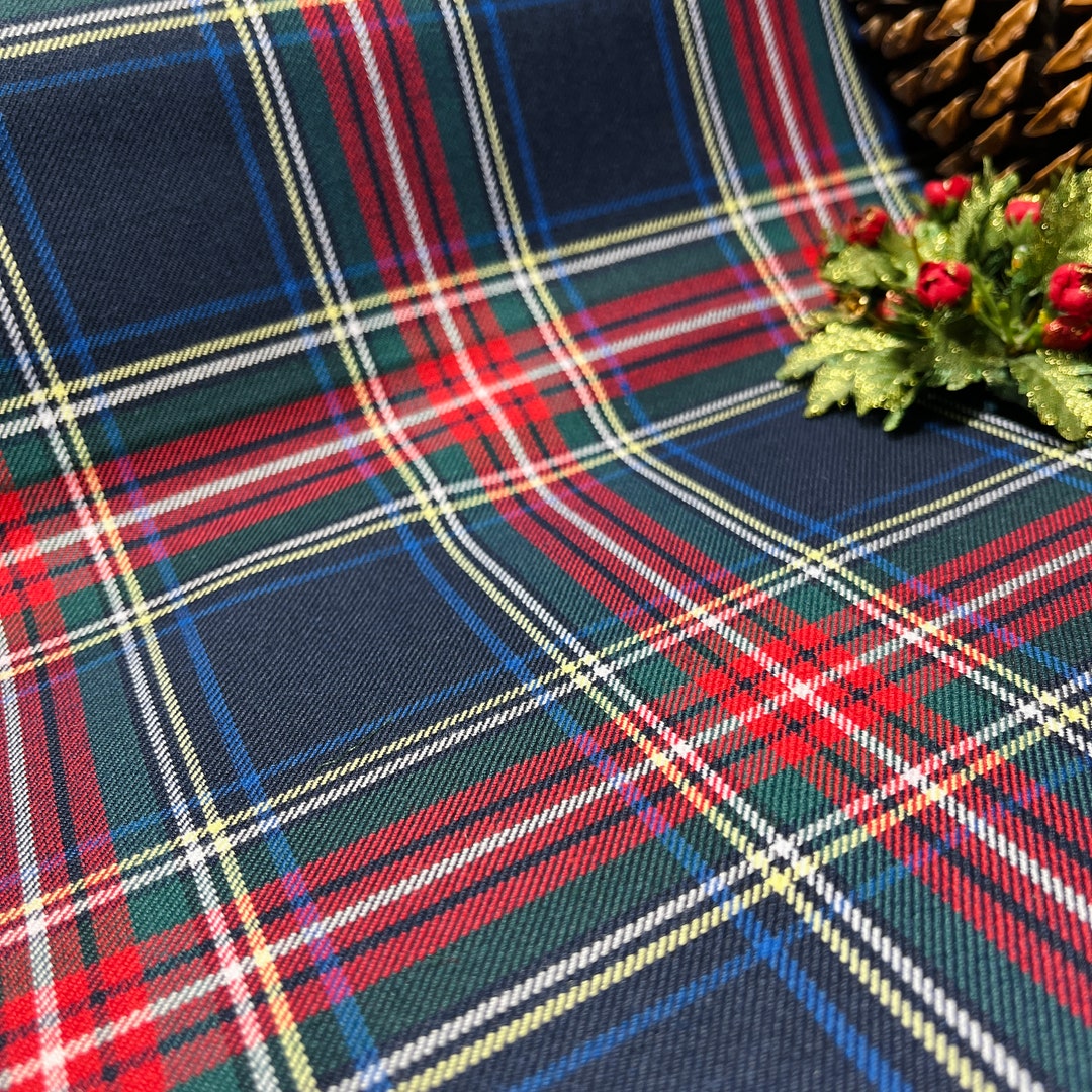 Navy Red Plaid, Wide 1.64yard/59", Plaid Pattern Gabardine, 230gsm ...