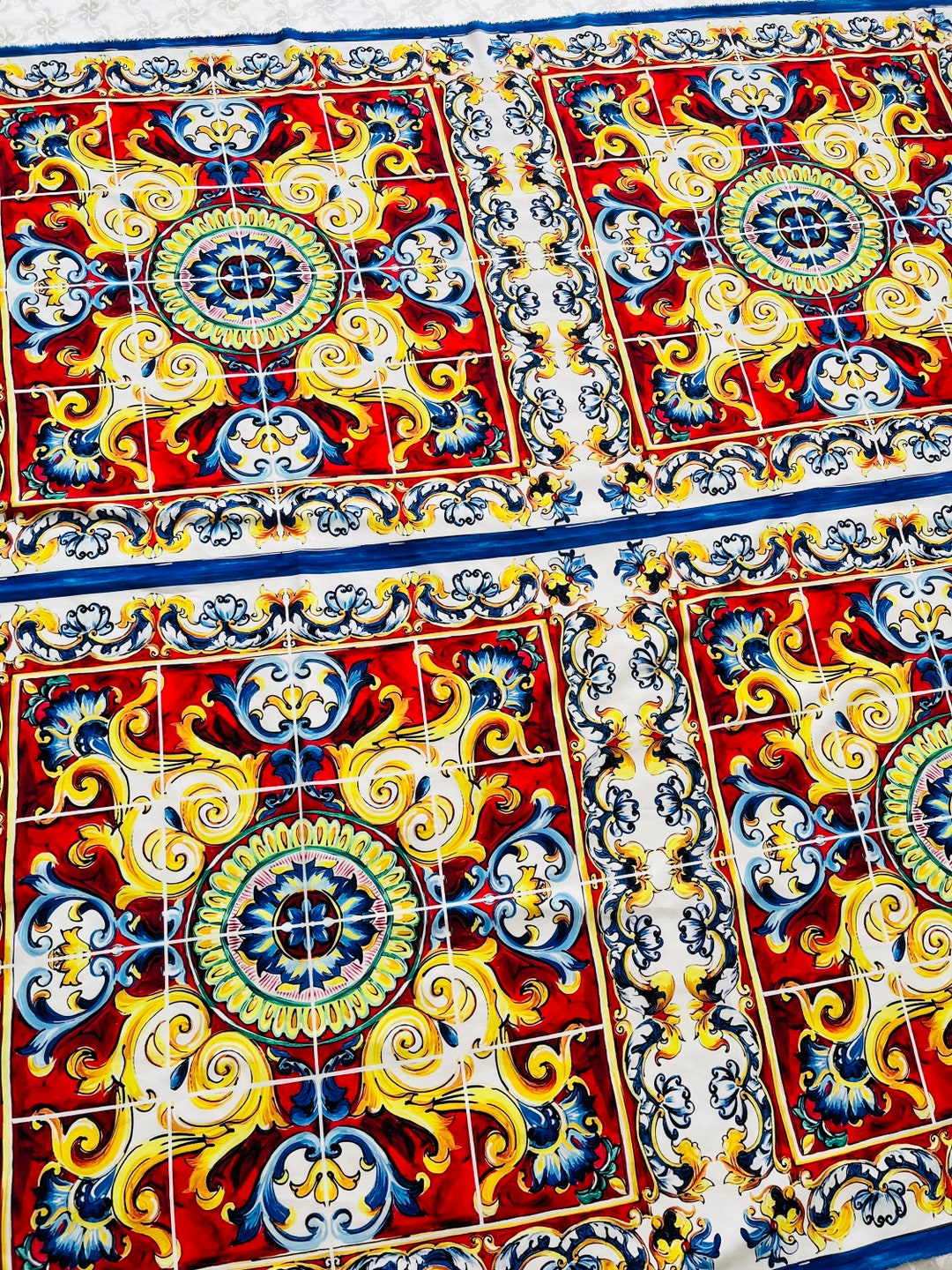 Sicilian Pattern, Majolica Silky Crepe Fabric, Width 1.64 Yards ...