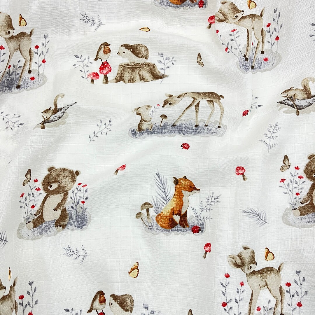 Fox, Animals in the Forest Muslin Fabric, Double Layer, Soft Cotton ...