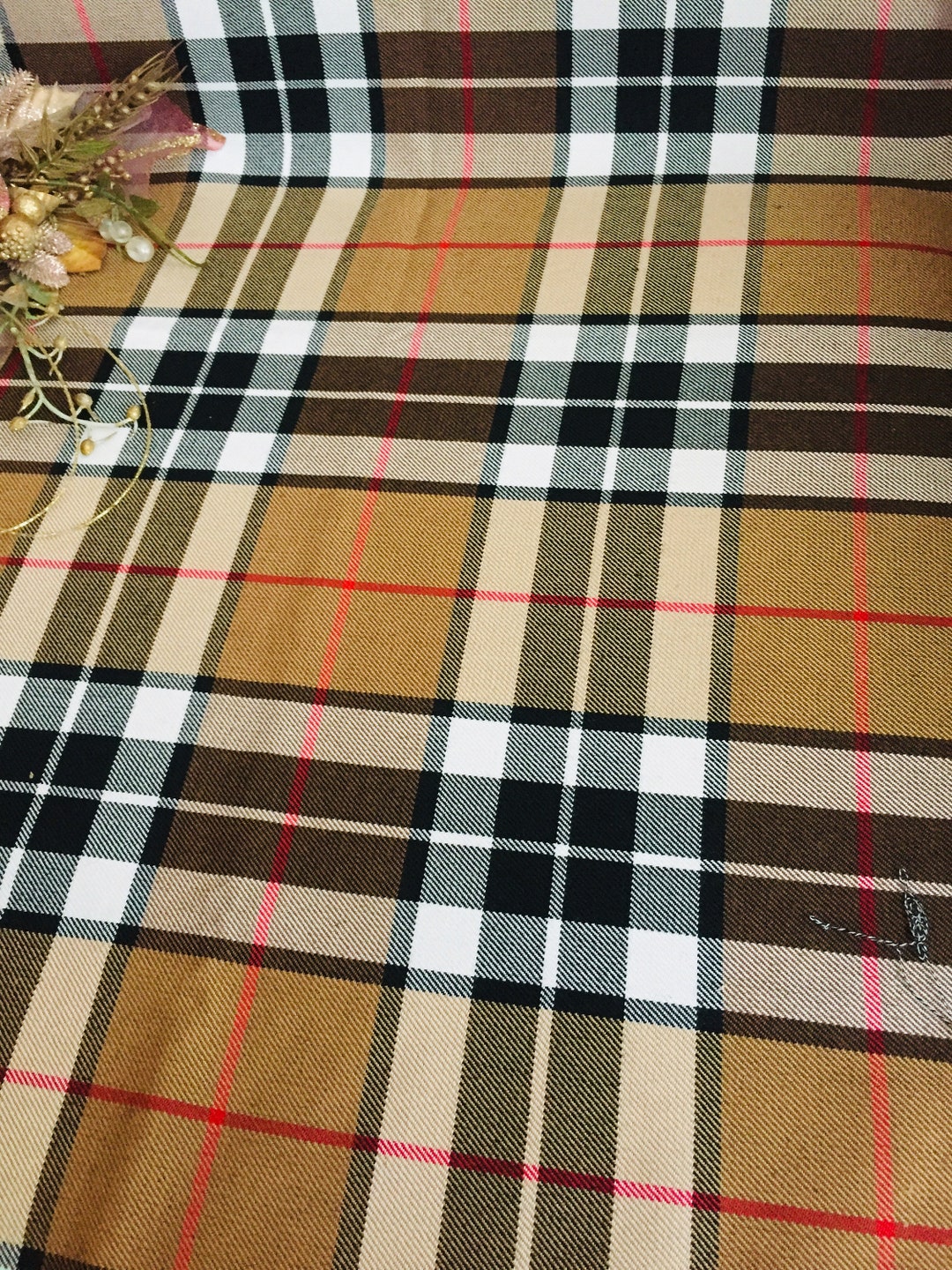 Beige Plaid Pattern, Wide 59in, Polyviscose Tartan Fabric, Jackets ...