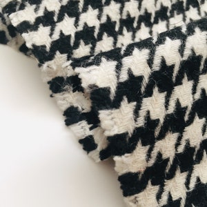 Wool Houndstooth Fabric, 380gsm, Wide 1.64yard, Tweed Wool Blend Black ...
