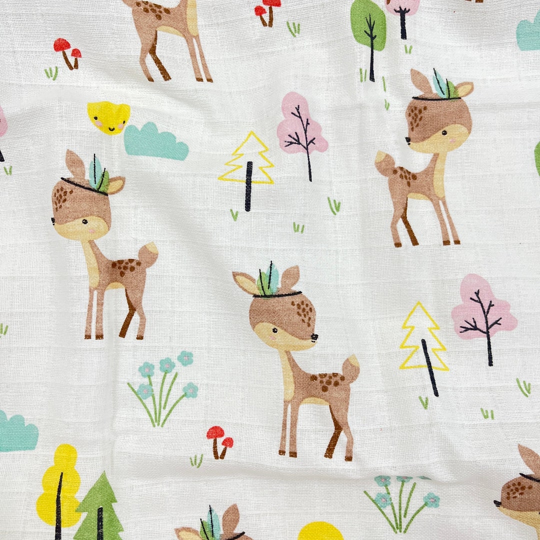 Cute Gazelle Print Gauze, Wide 160cm Baby Muslin Fabric, Bathrobe ...