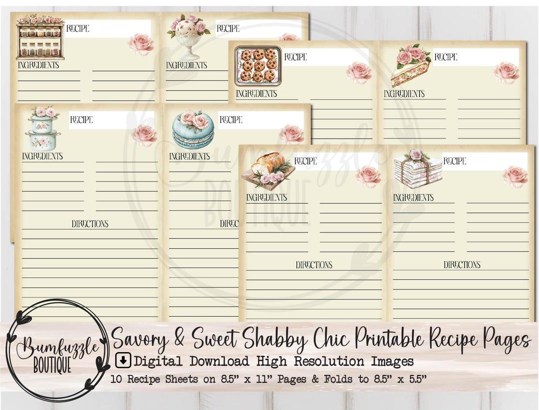 Sweet and Savory Vintage Recipe Pages – Printable Junk Journal Cookbook ...