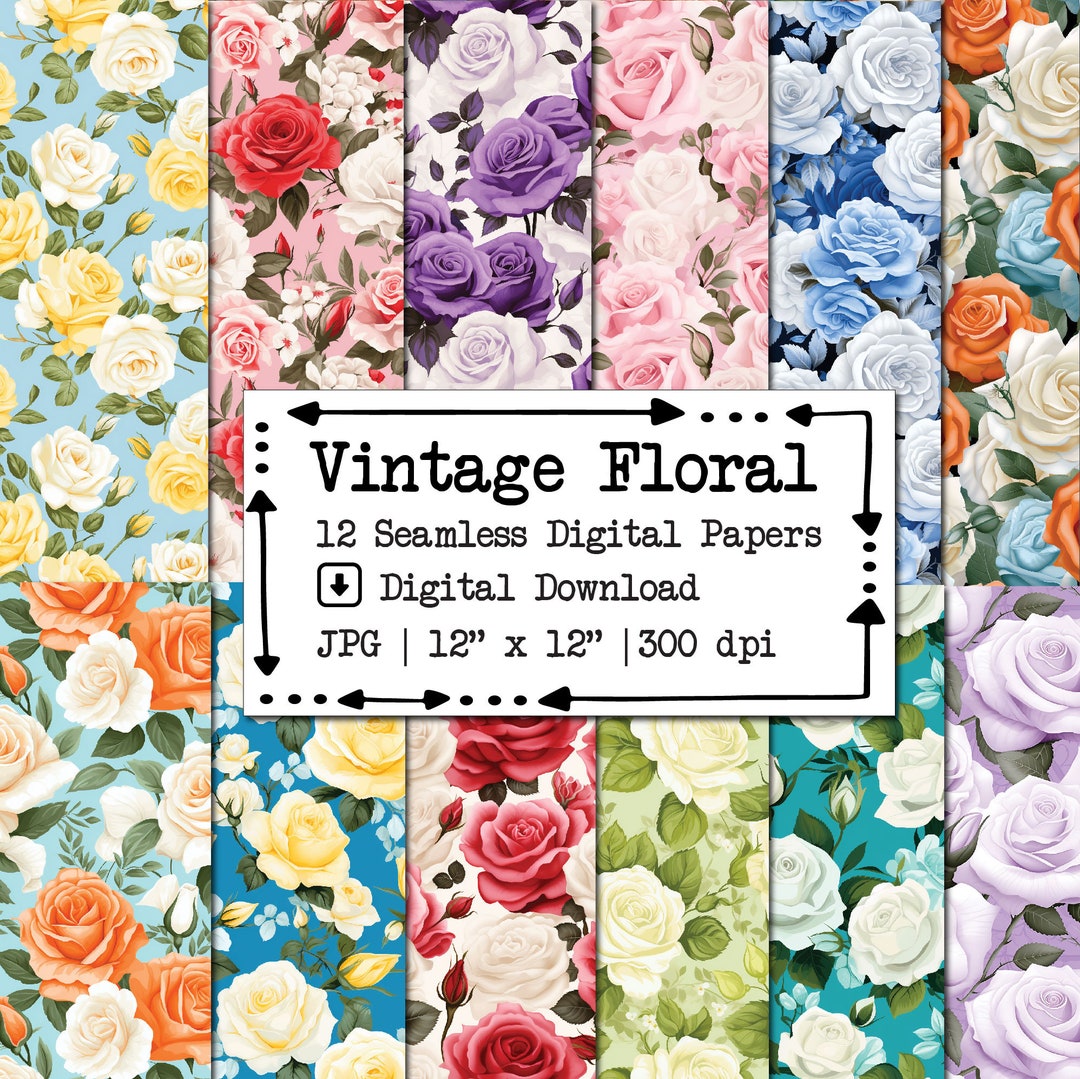 Rose Digital Paper Seamless Design Junk Journal Scrapbooking Supplies ...