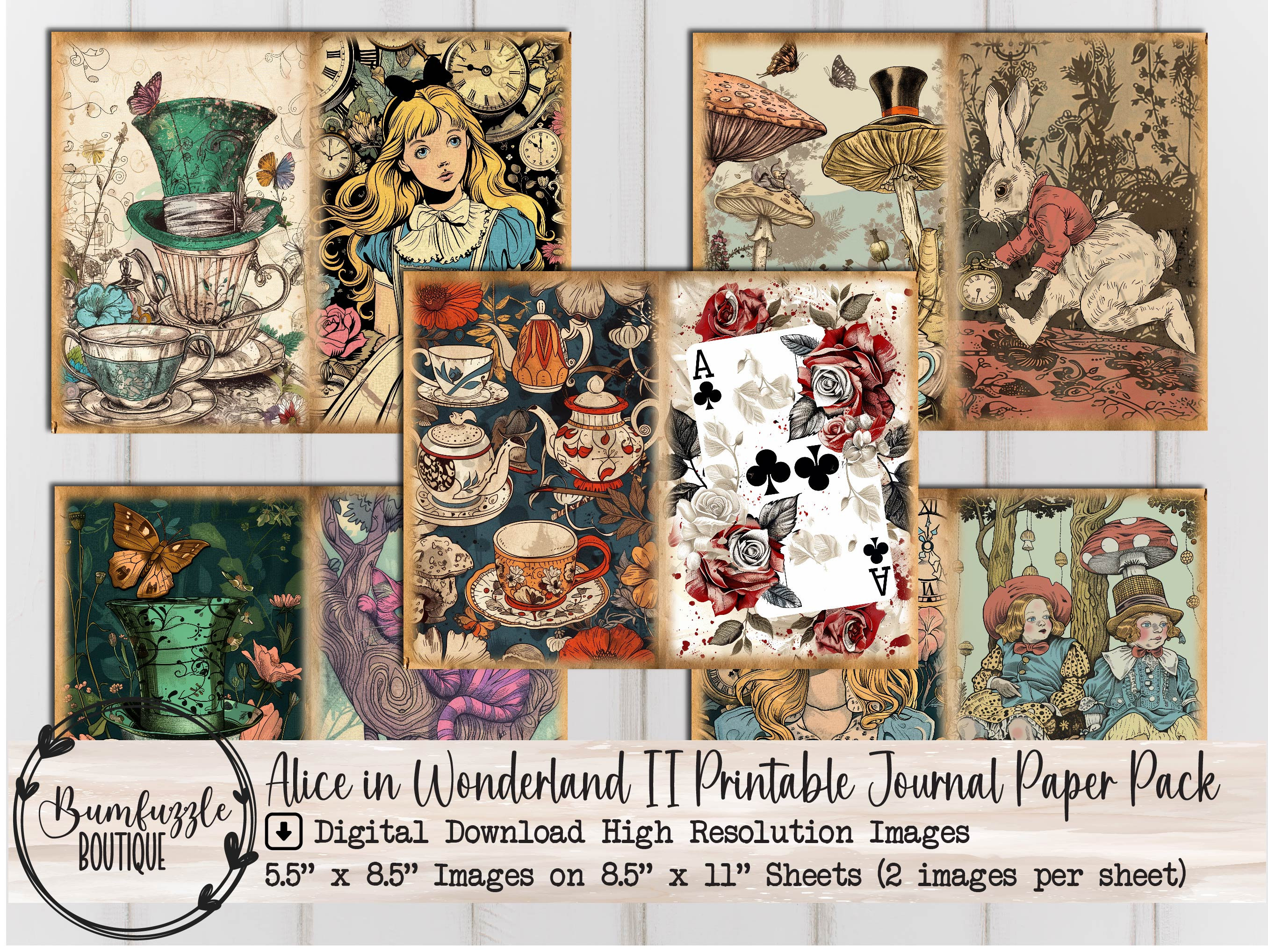 Alice in Wonderland II Digital Paper Pack Junk Journal Printable Paper ...