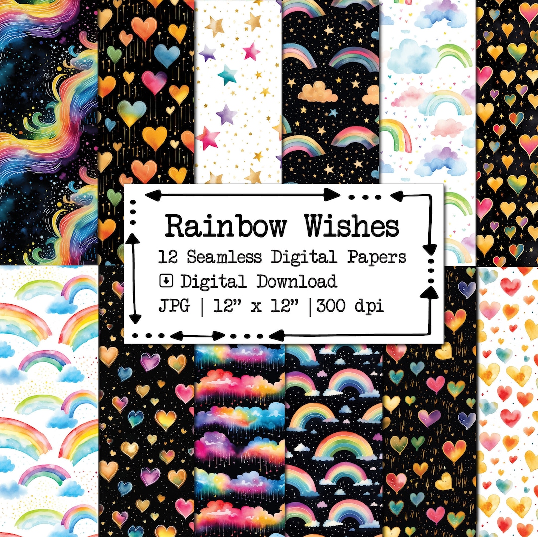 Watercolor Rainbow Seamless Digital Download Printable Pages Junk ...