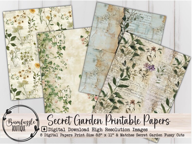 Secret Garden Printable Papers, Floral Junk Journal (digital Download ...