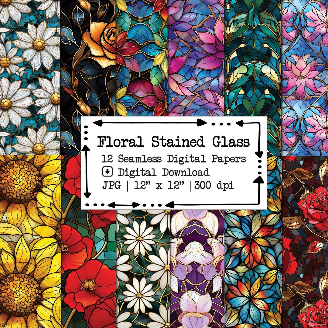 Stained Glass Floral Digital Paper – Seamless Scrapbook Backgrounds ...