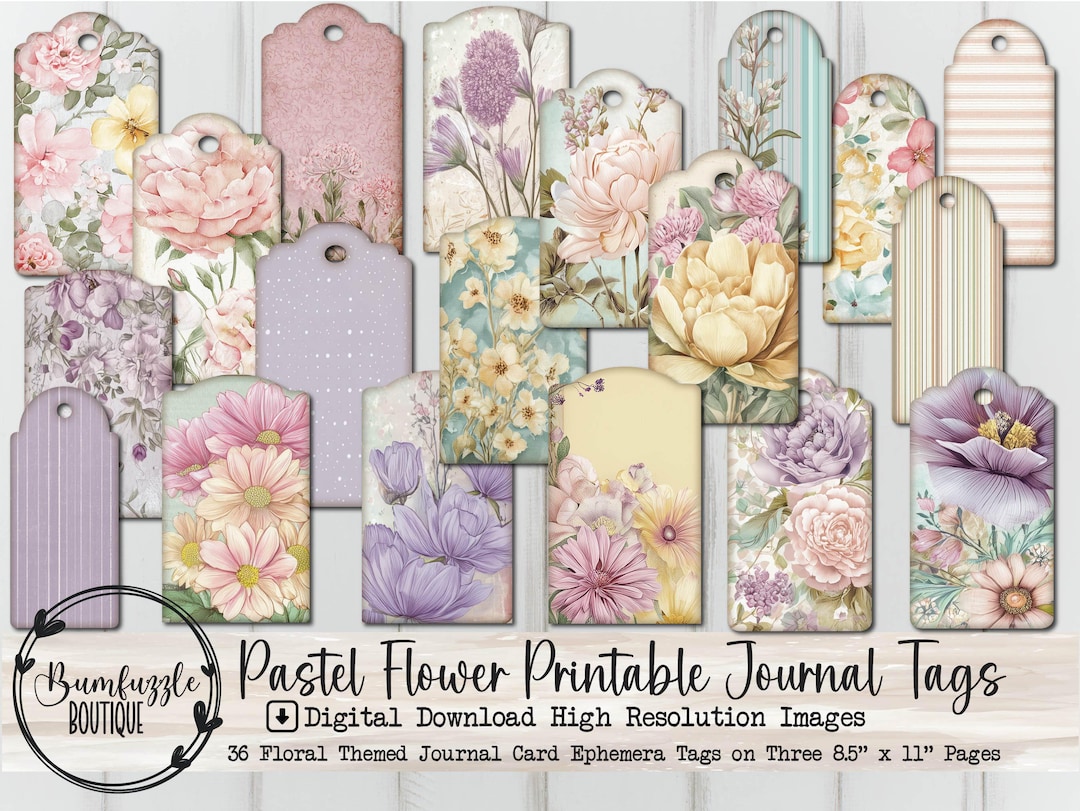Vintage Pastel Floral Tags – Printable Shabby Chic Flower Junk Journal ...