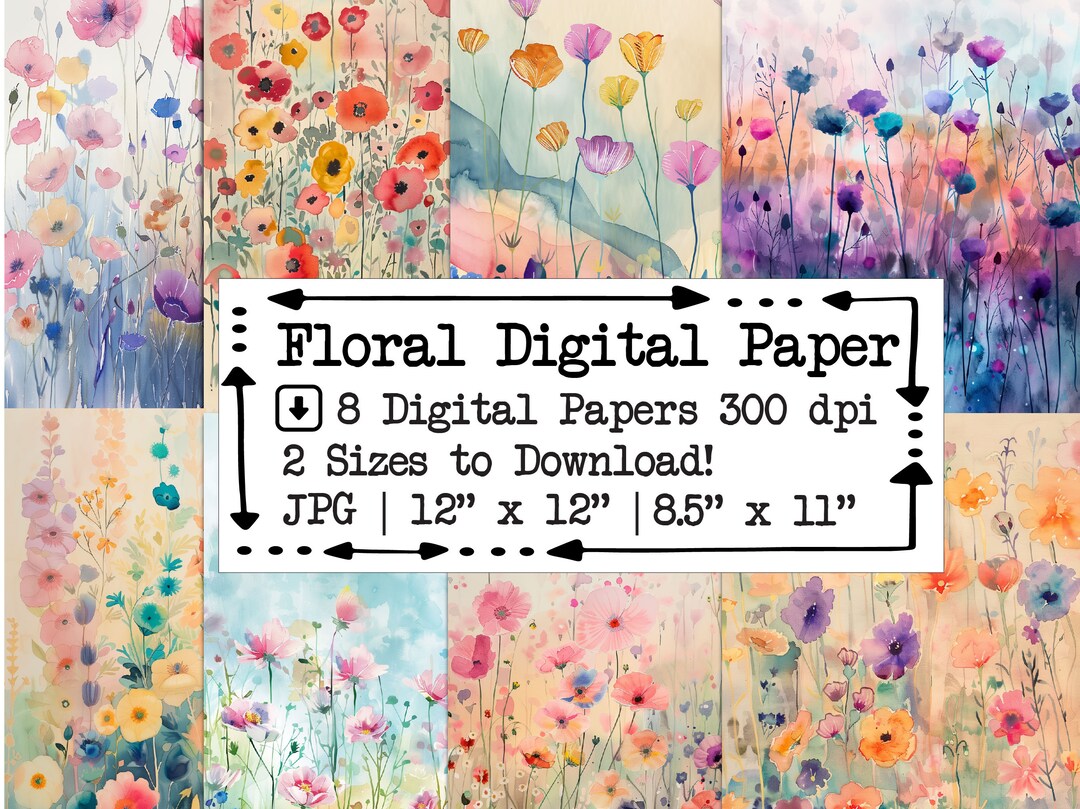 Watercolor Flowers Digital Paper | Scrapbook, Junk Journal (digital ...