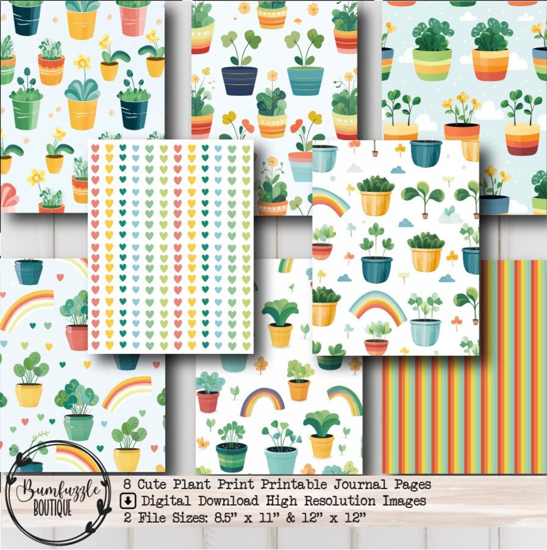 Potted Plants Scrapbook Paper – Printable Scrapbook Junk Journal Pages ...
