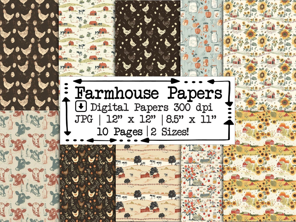 Farmhouse Digital Paper Pack | Scrapbooking, Junk Journal (10, 12x12 ...