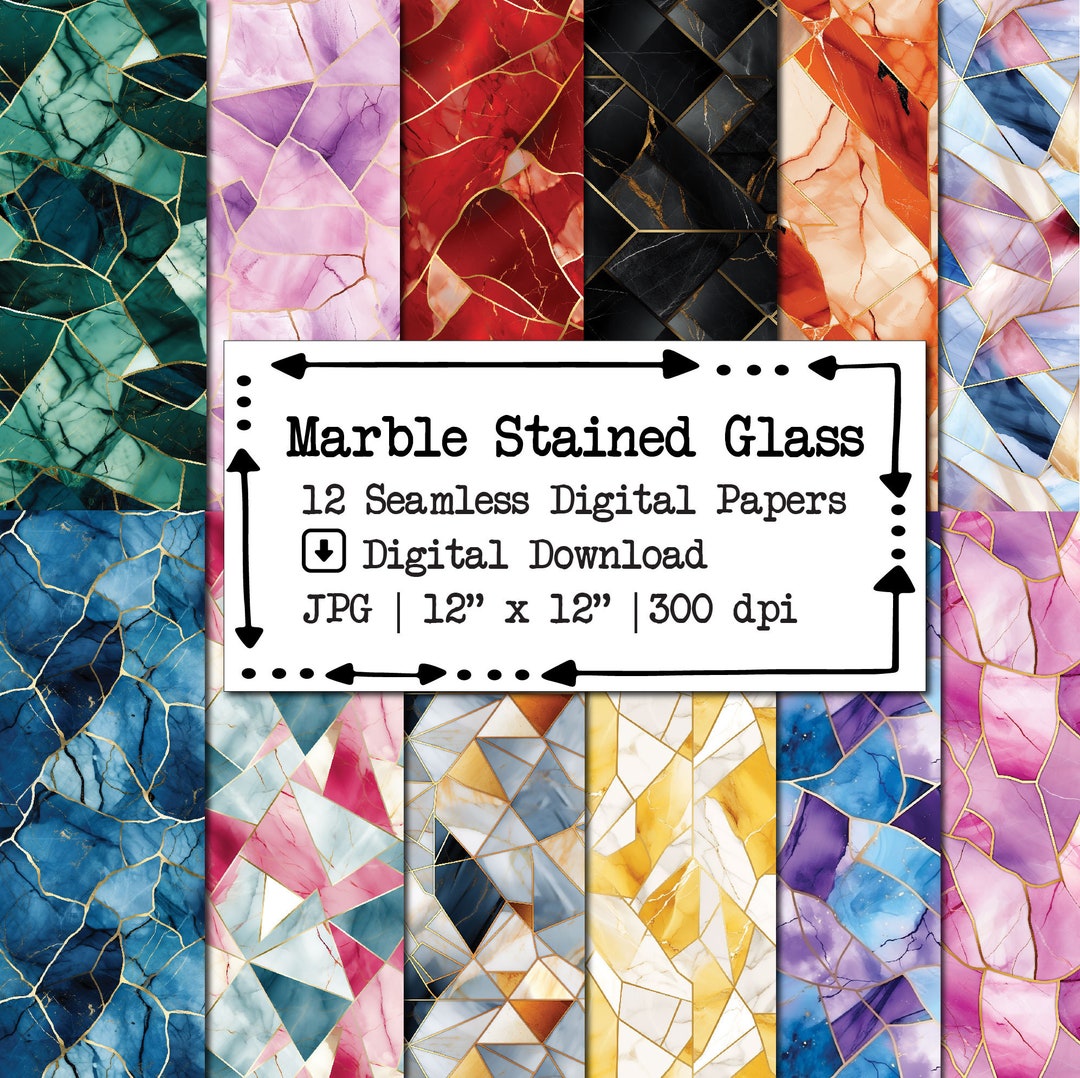 Marble Stained Glass Digital Paper – Seamless Scrapbook Backgrounds ...