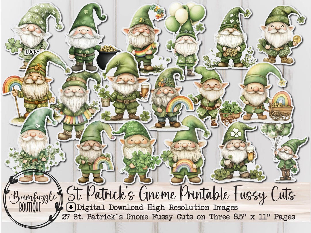 St. Patricks Day Gnomes Fussy Cut Ephemera Pages - 27 High Quality ...