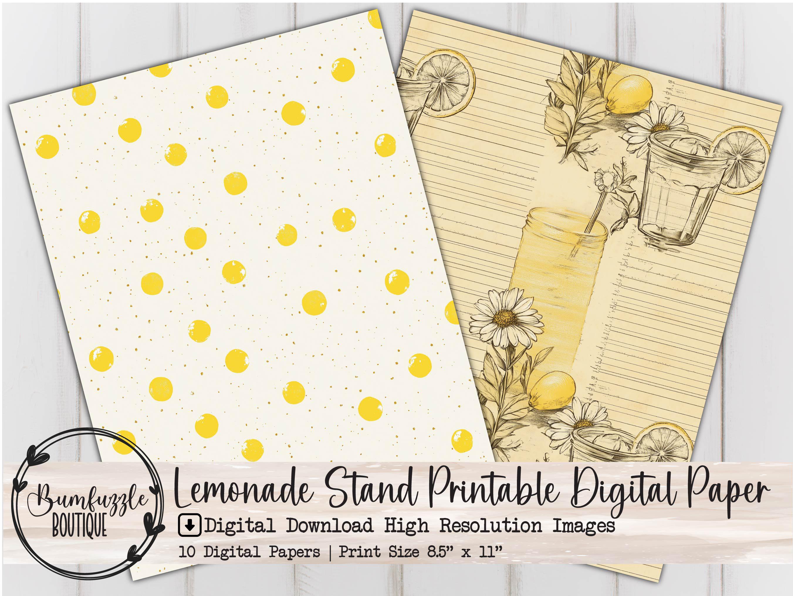 Lemonade Stand Digital Paper, Seamless Printable Pages (digital ...