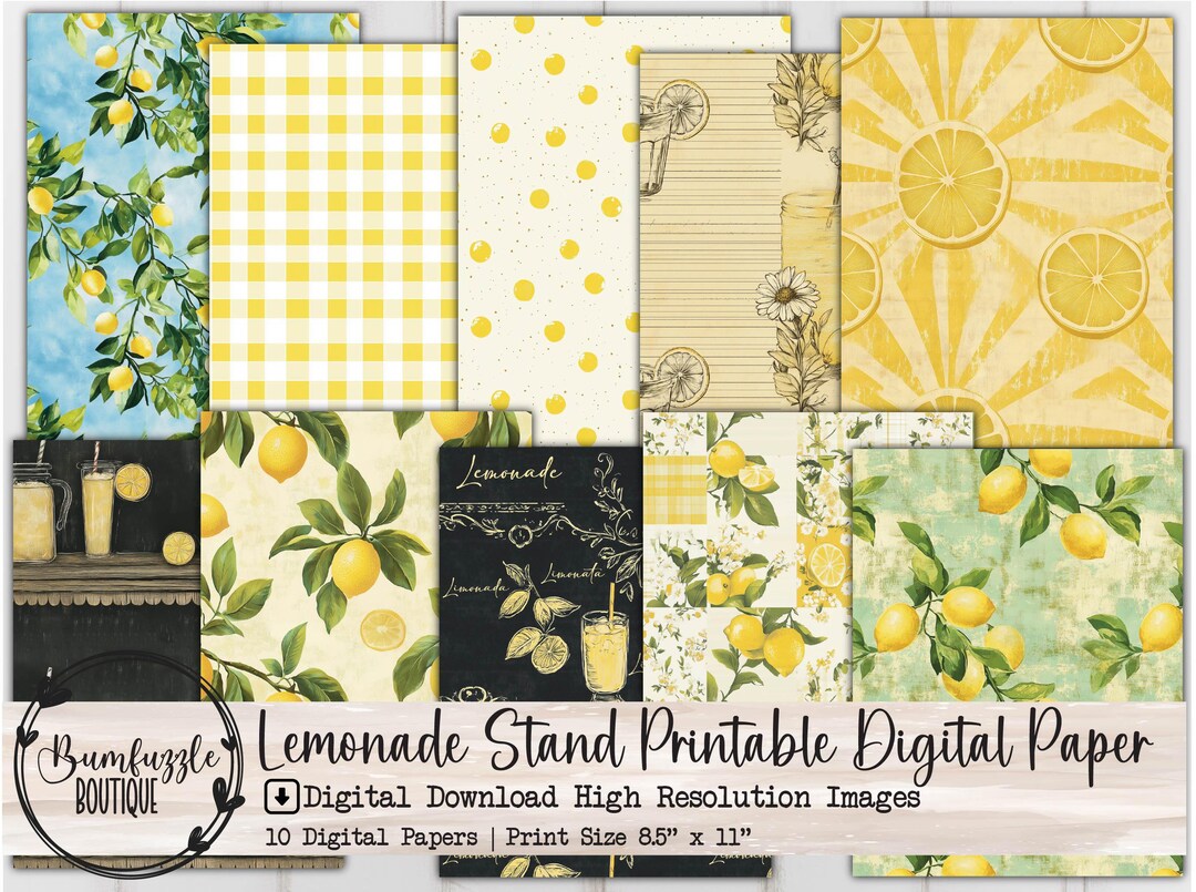 Lemonade Stand Digital Paper, Seamless Printable Pages (digital ...
