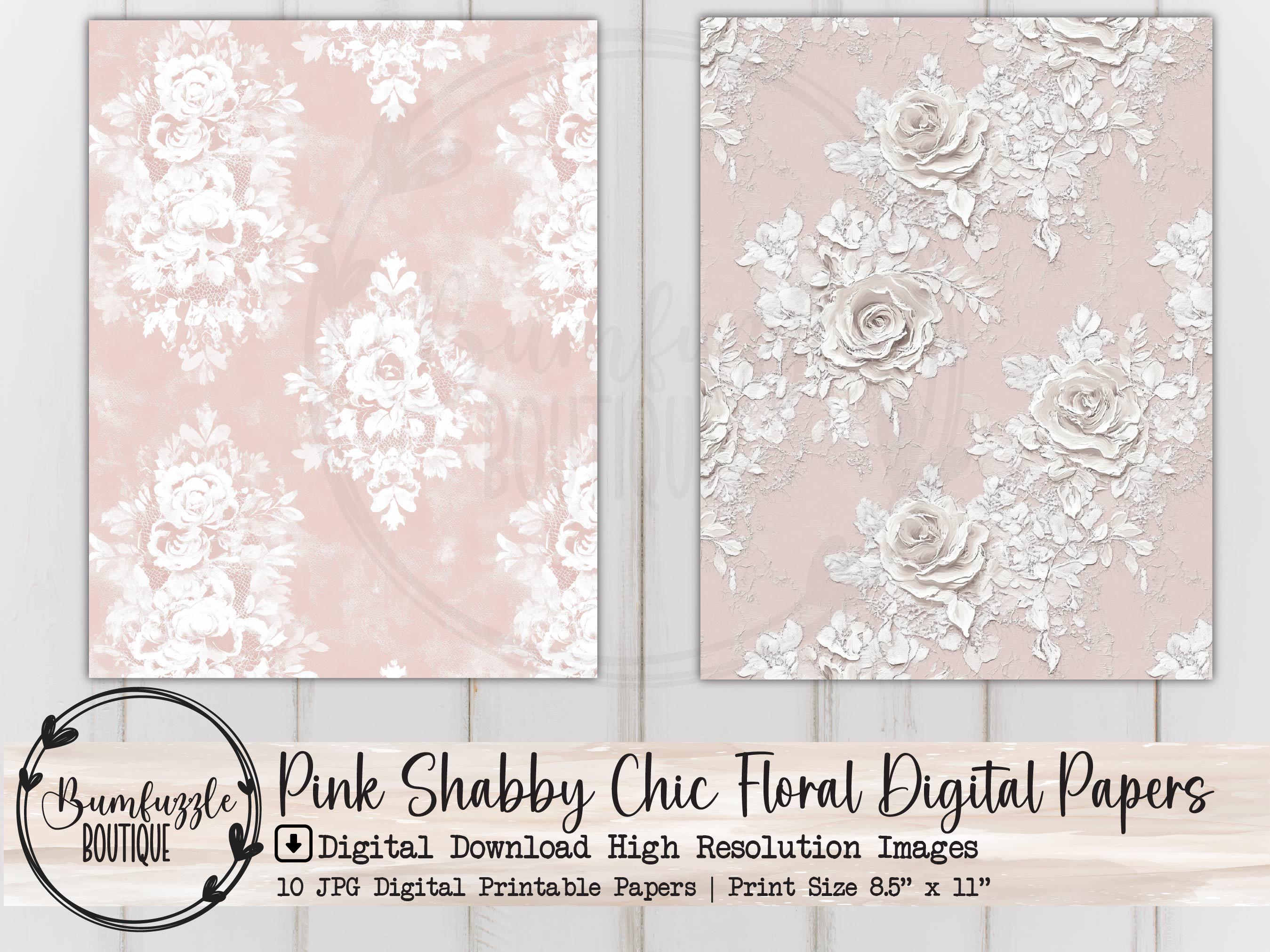 Pink Shabby Chic Floral Digital Paper, Roses Scrapbook Supplies ...