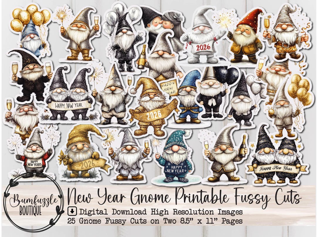2026 New Years Gnome Fussy Cuts – Printable Junk Journal Ephemera ...