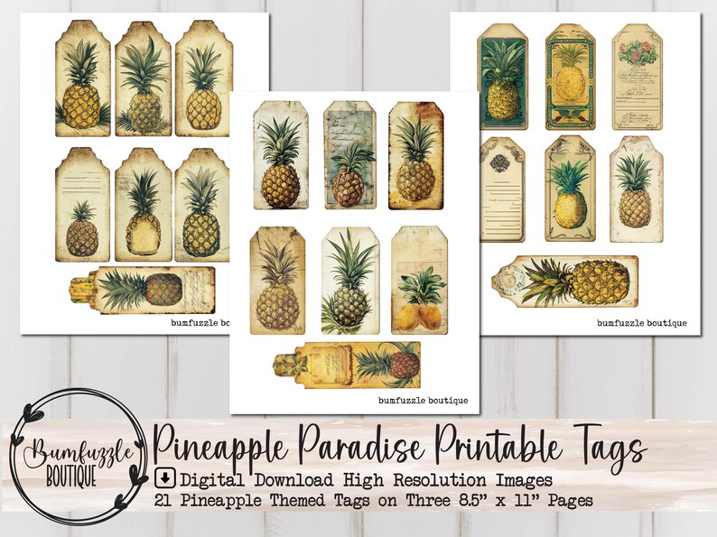 Pineapple Journal Tags – Tropical Ephemera, Scrapbook Printable ...