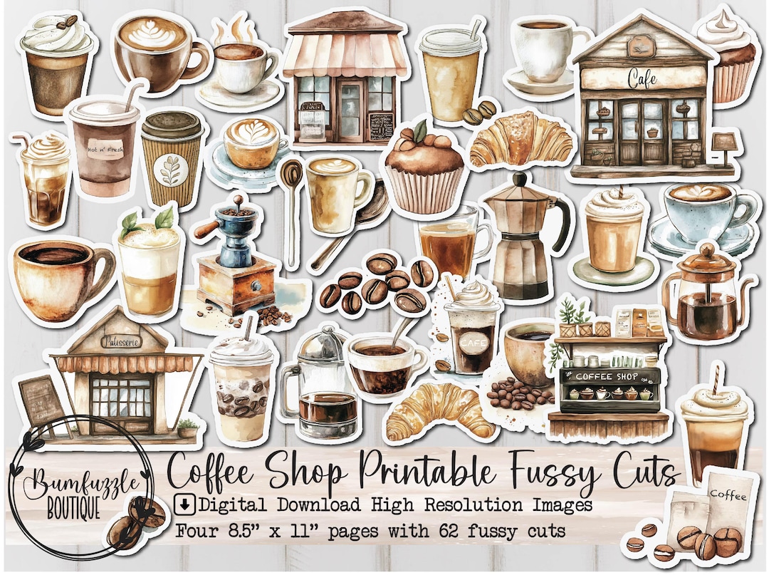 Coffee Shop Fussy Cuts – Printable Junk Journal Ephemera (digital ...