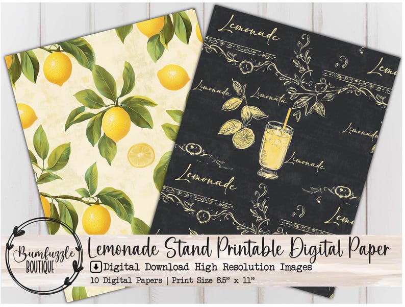 Lemonade Stand Digital Paper, Seamless Printable Pages (digital ...