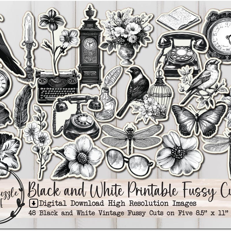 Black and White Journaling Stickers - Etsy